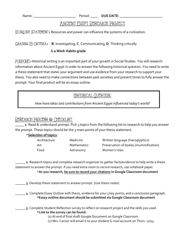 Ancient Egypt Research Project Guide | PDF | Essays | Thesis