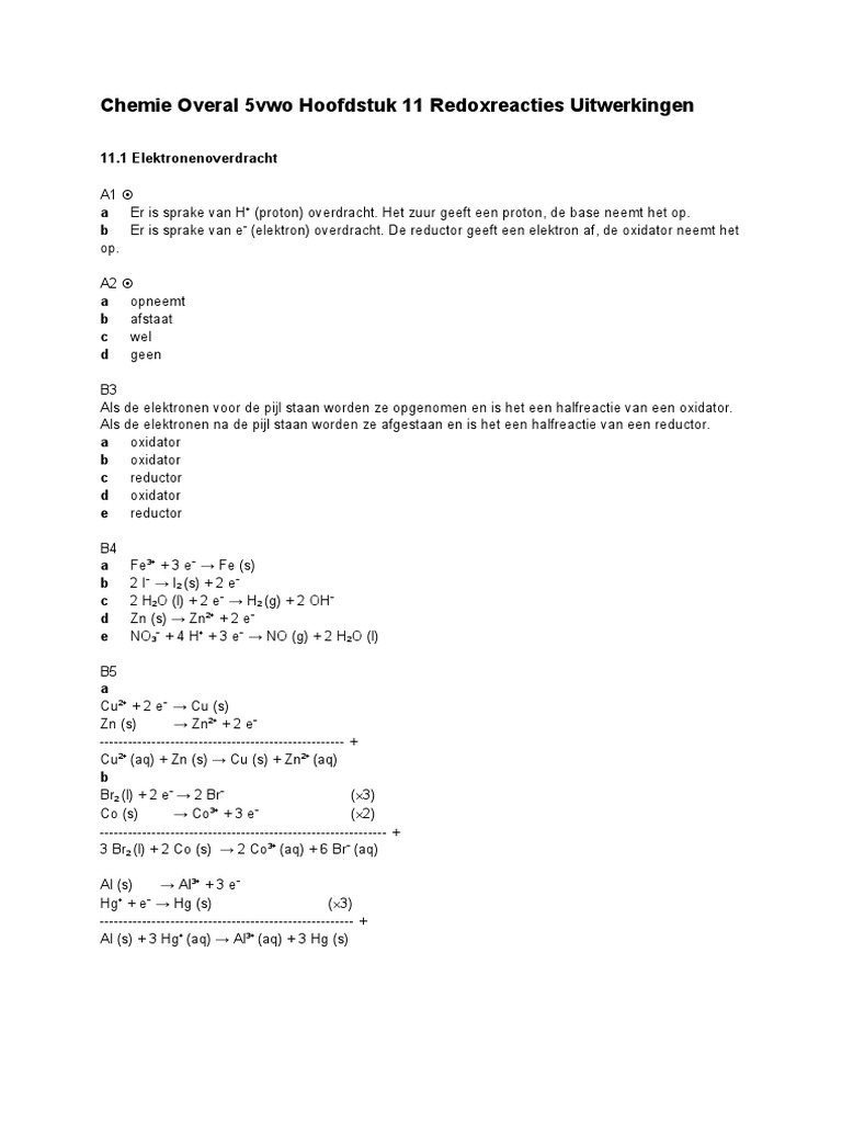 Uitw H11 - Redoxreacties | PDF