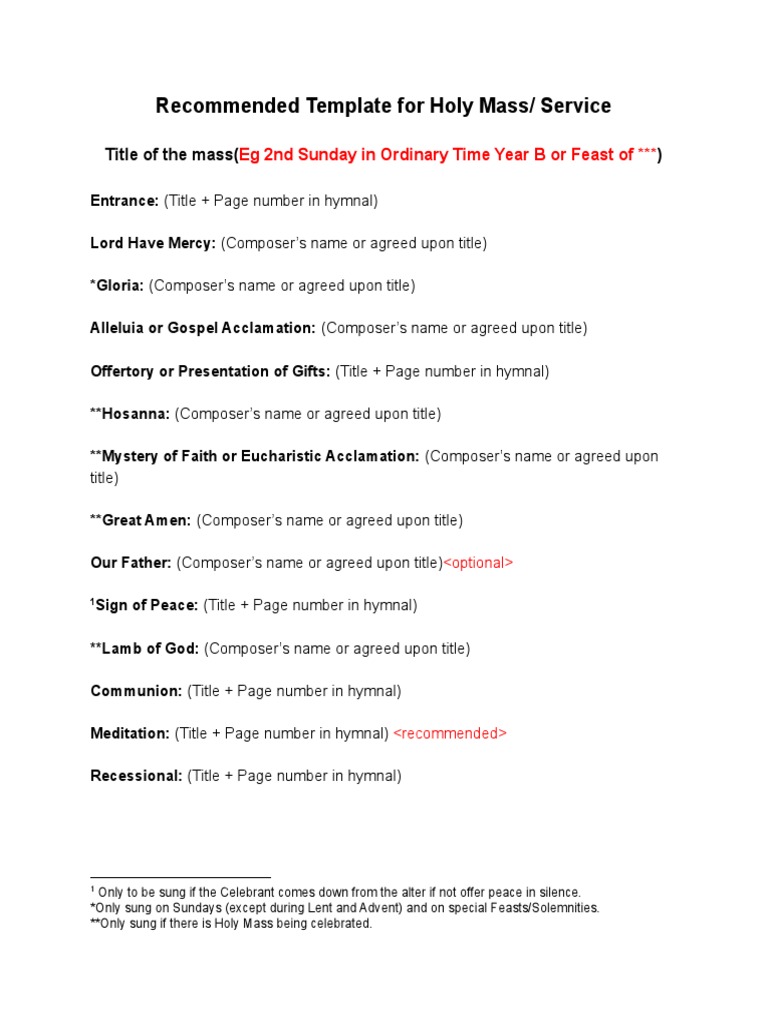 Recommended Template For Holy Mass | PDF