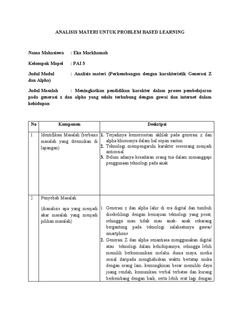 Analisis Materi Untuk Problem Based Learnin1 | PDF | Karier & Perkembangan | Ilmu Sosial
