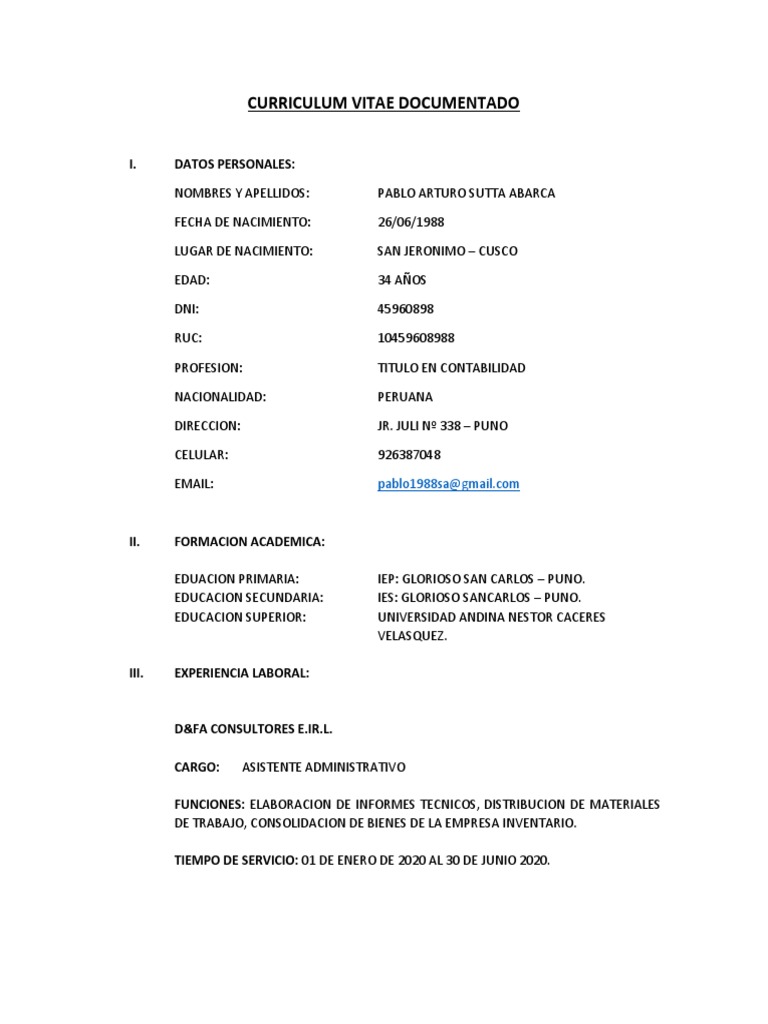 Curriculum Vitae Documentado: I. Datos Personales | PDF | Ciencias sociales | Derecho