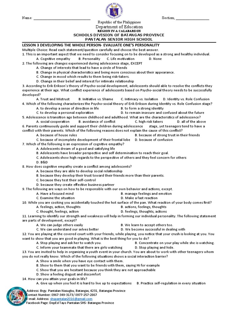 Home Based Activities PerDev MELC 3 4 | PDF | Adolescence | Feeling