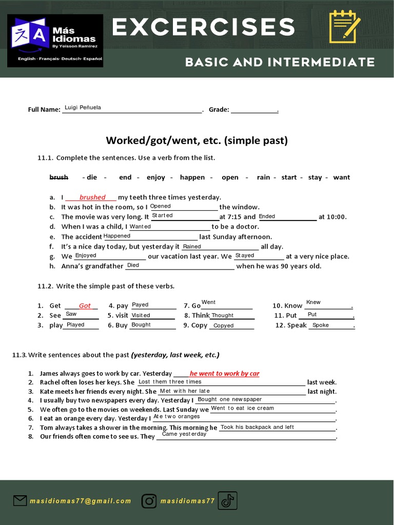 11 Past Worked Got Went (Simple Past) GB A1 Final | PDF | Language Arts ...