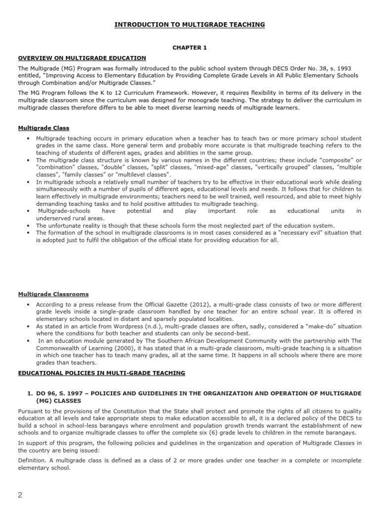 Module in Special Topic 1 - Teaching Multi Grade Class | PDF ...