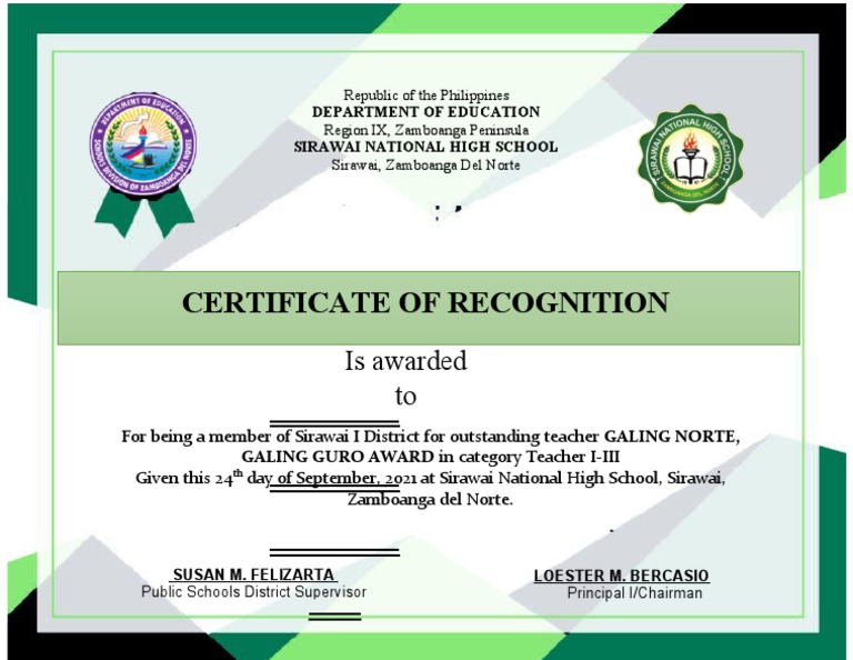Outstanding Teacher Recognition Certificate | PDF