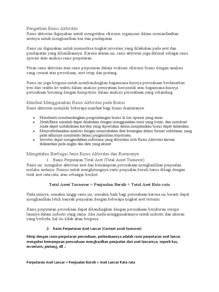 Pengertian dan Rumus Rasio Aktivitas | PDF | Bisnis