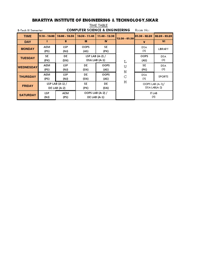 3CS Time Table (Revised) | PDF