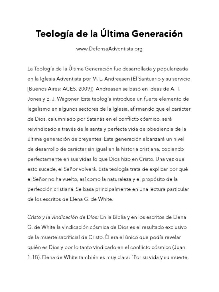 Teologia de La Ultima Generacion | PDF | Cristo (título) | Gracia divina