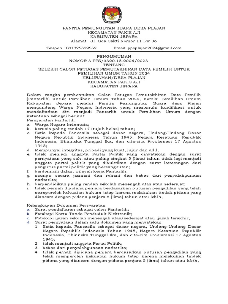 Format Pengumuman Pantarlih Untuk PPS-2 | PDF