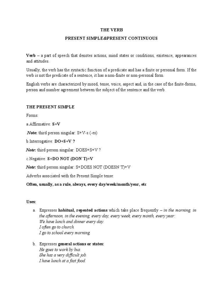 Present Simple+present Continuous | PDF | Linguistics | Grammar