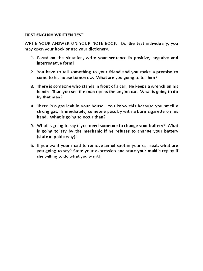 First English Written Test | PDF