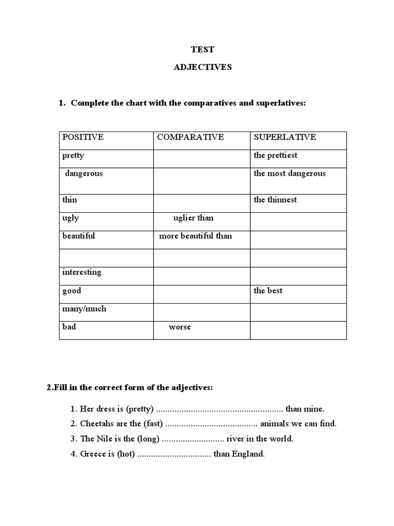 Test Adjectives | PDF