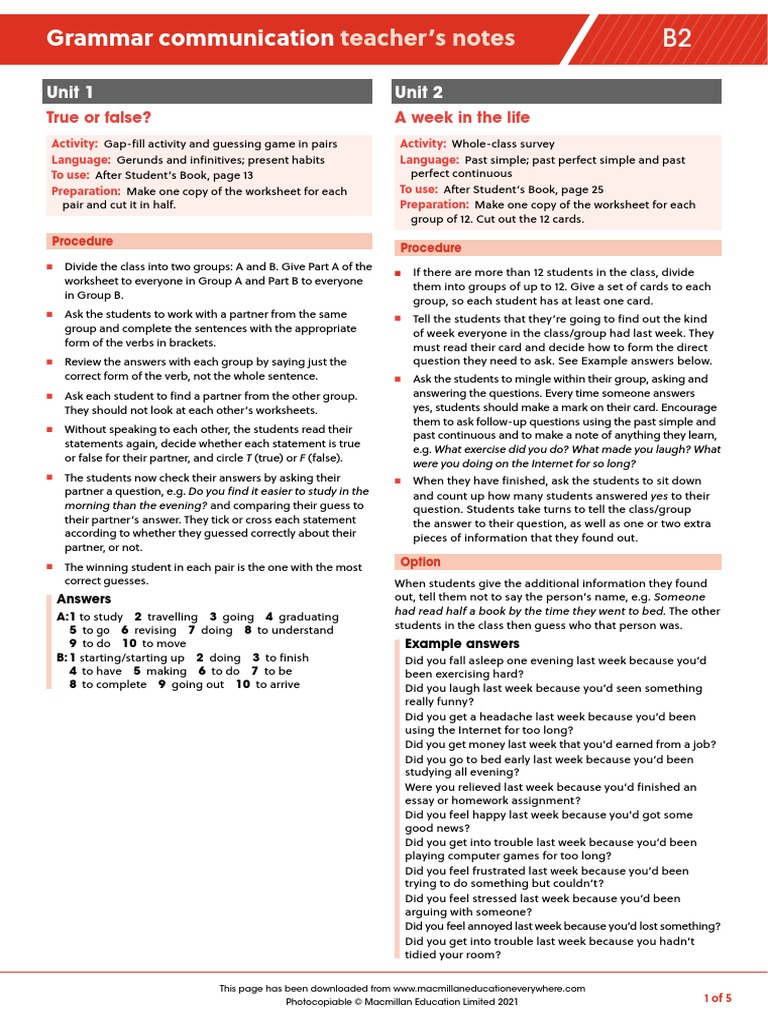 B2 - Grammar - Communication - Teacher - S Notes | PDF | Question ...