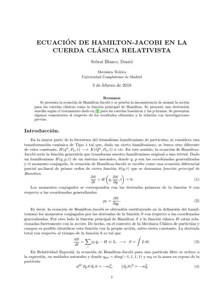 Hamilton Jacobi For The Classical String | PDF | Mecánica Hamiltoniana ...