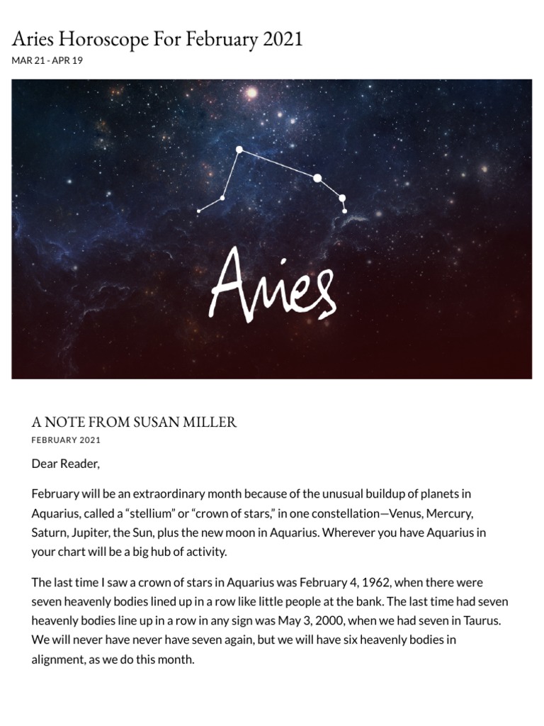 Aries Horoscope For February 2021 - Susan Miller Astrology Zone | PDF ...