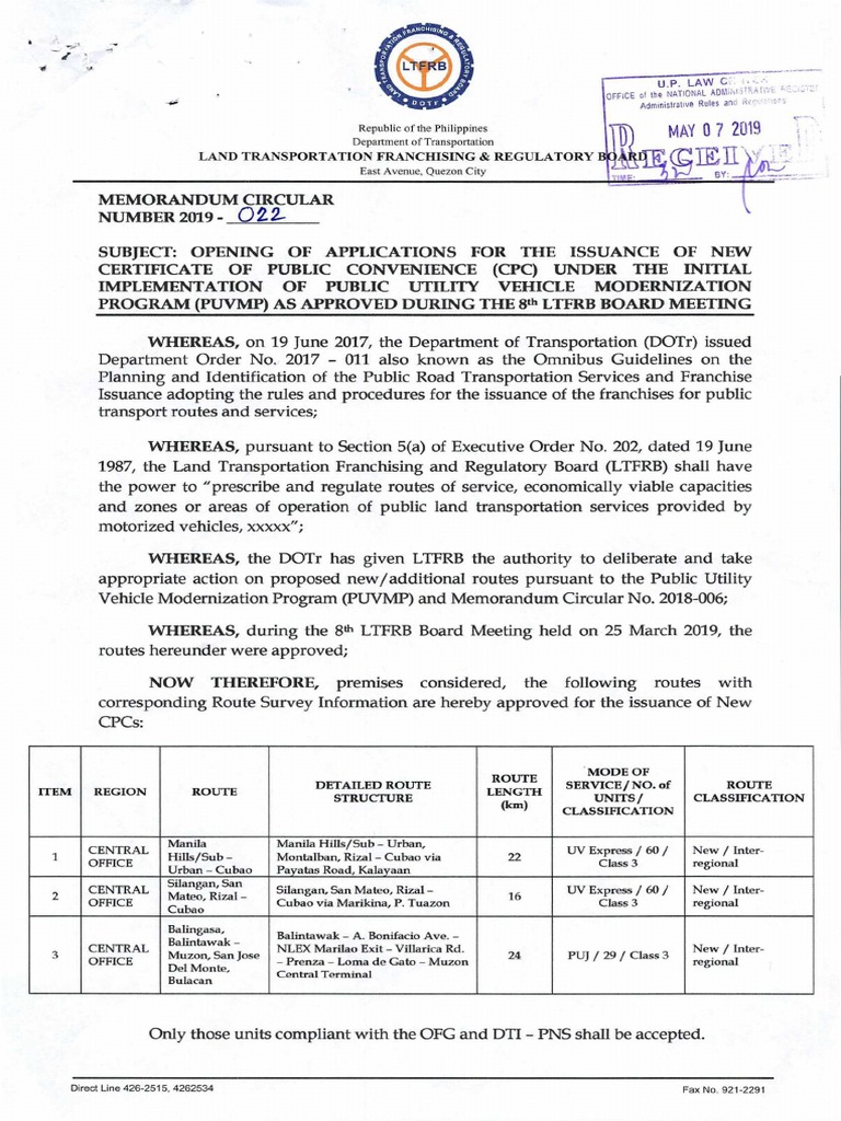 Annex A 1 LTFRB MC 2019 022 | PDF