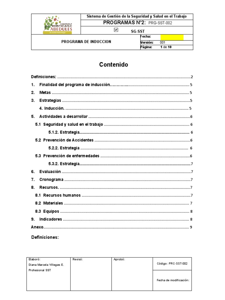 Programa de Induccion | PDF | La seguridad | Seguridad y salud ocupacional