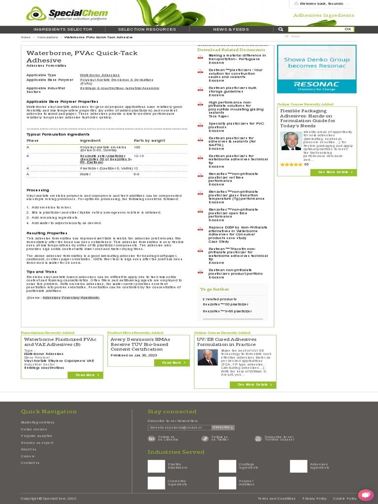 Waterborne PVAc Quick Tack Adhesive | PDF | Adhesive | Polyvinyl Chloride