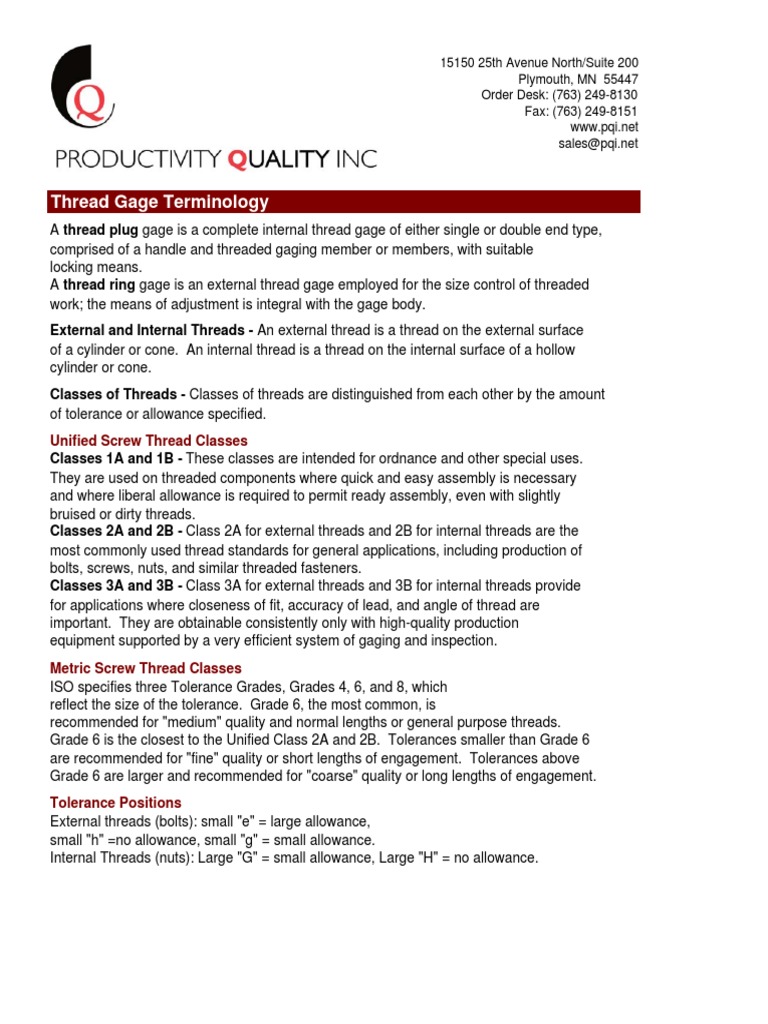 Thread Gage Terminology PQI | PDF | Screw | Metalworking