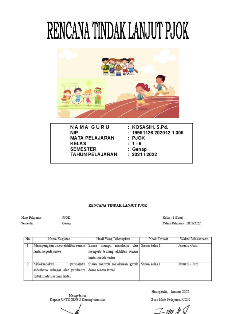 Rencana Tindak Lanjut PJOK Genap 2021 2022 | PDF