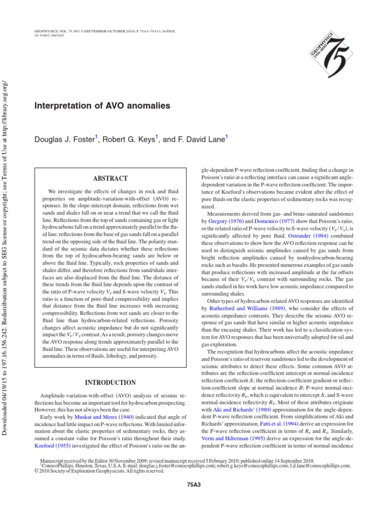 Interpretation of AVO Anomalies | PDF | Physical Sciences | Applied And ...