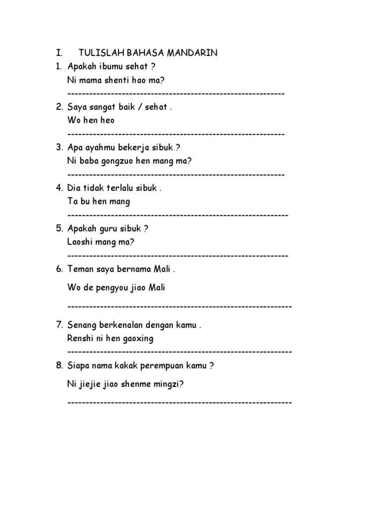 Latihan Bahasa Mandarin | PDF