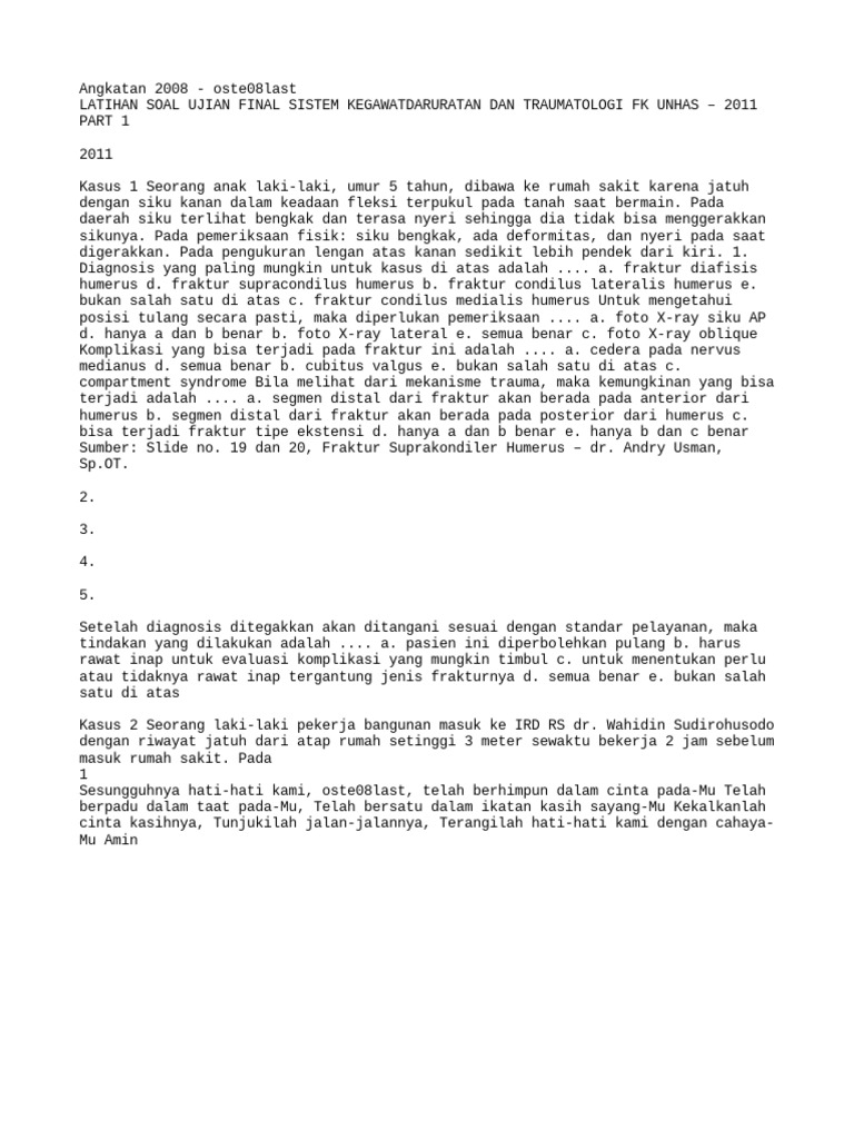 Latihan Soal Trauma Part 1 2 3 4 Fix2 Pada Jurusan Kedoteran | PDF