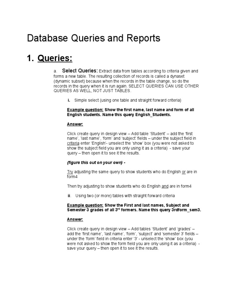 Database Queries and Reports | PDF | Table (Database) | Data Database Queries and Reports | PDF | Table (Database) | Data