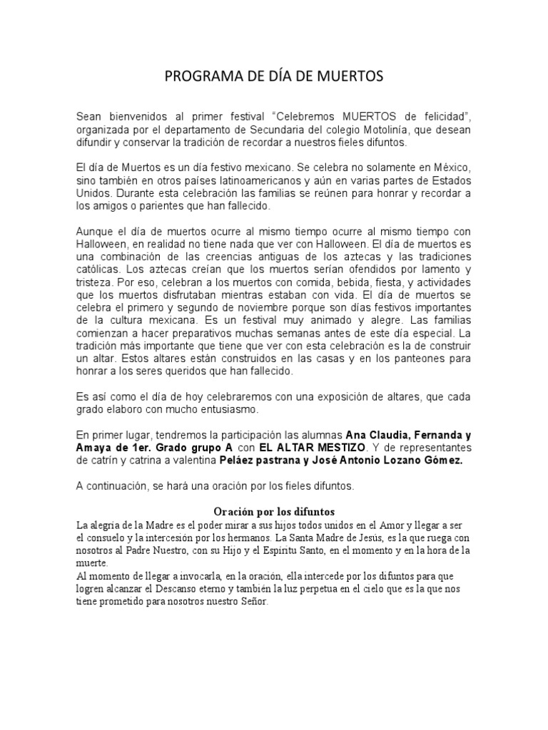 Programa Dia de Muertos | PDF | María, madre de Jesús | orador del Señor