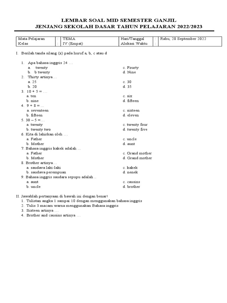 Lembar Soal Mid Semester Ganjil | PDF