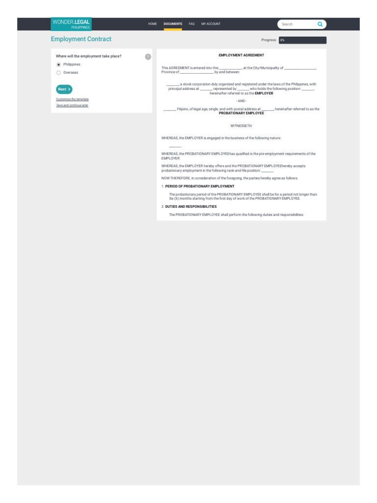 WWW Wonder Legal PH Creation Modele Employment Contract PH 398 | PDF | Employment | Business ...