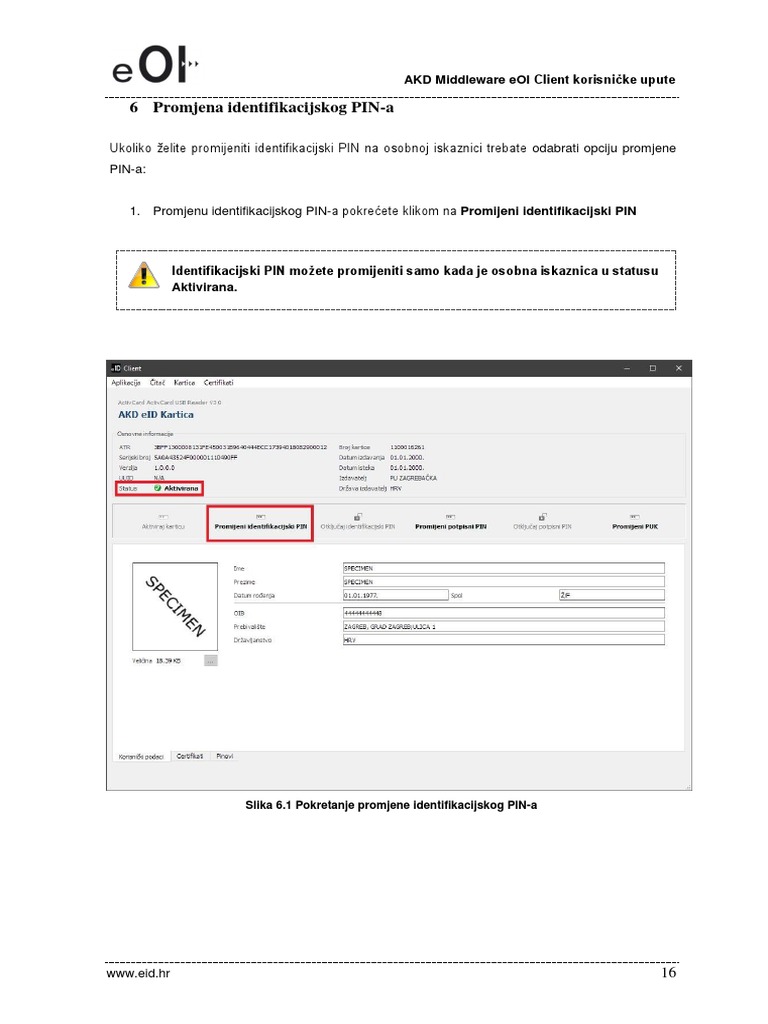6 Promjena Identifikacijskog PIN-a | PDF