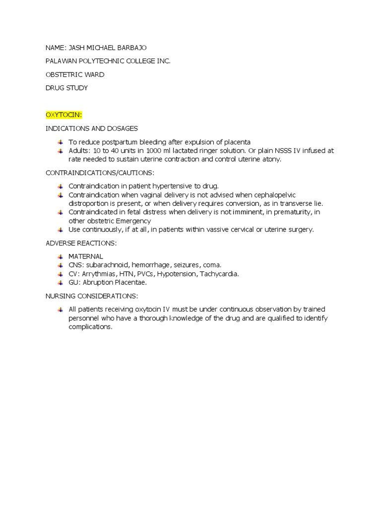 Drug Study Ob | PDF | Childbirth | Dose (Biochemistry)