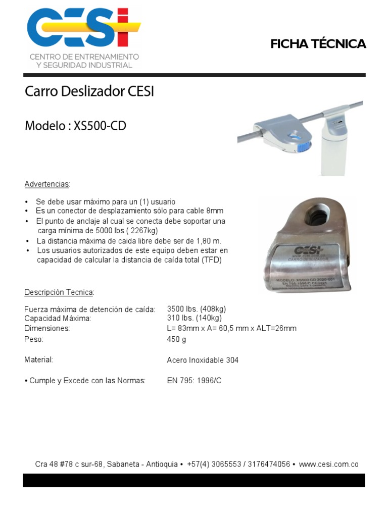 Ficha Tecnica CARRO DESLIZADOR CESI | PDF