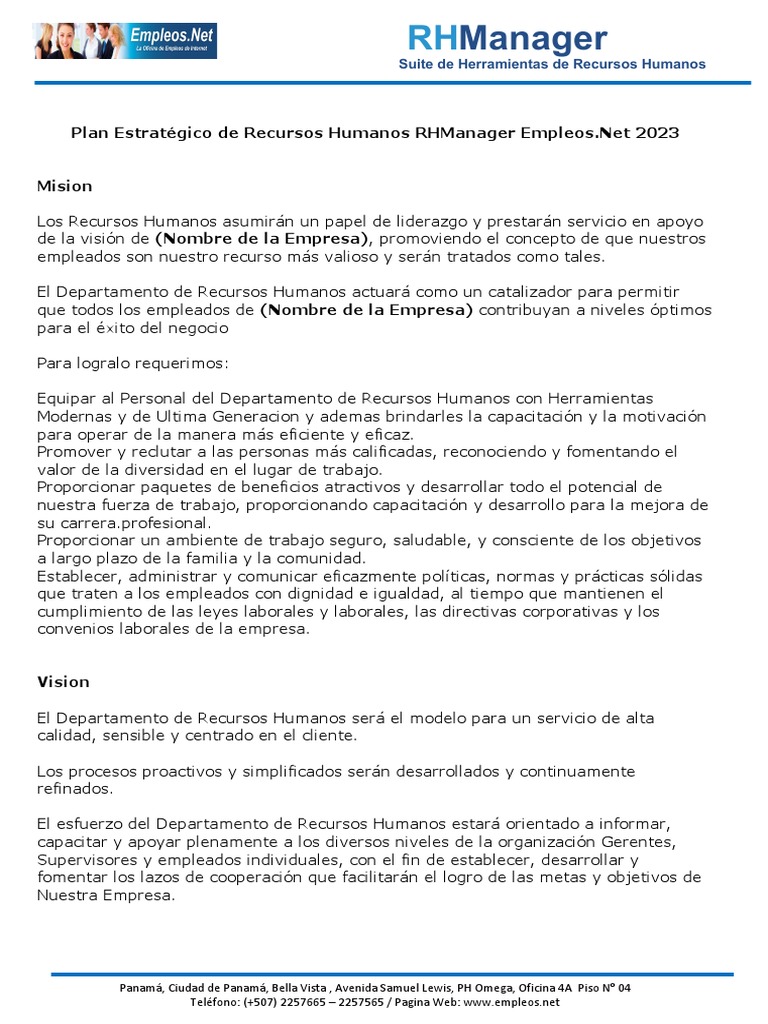 Modelo de Plan Estratégico y Presupuesto RRHH 2023 RH Manager | PDF | Gestión de recursos ...
