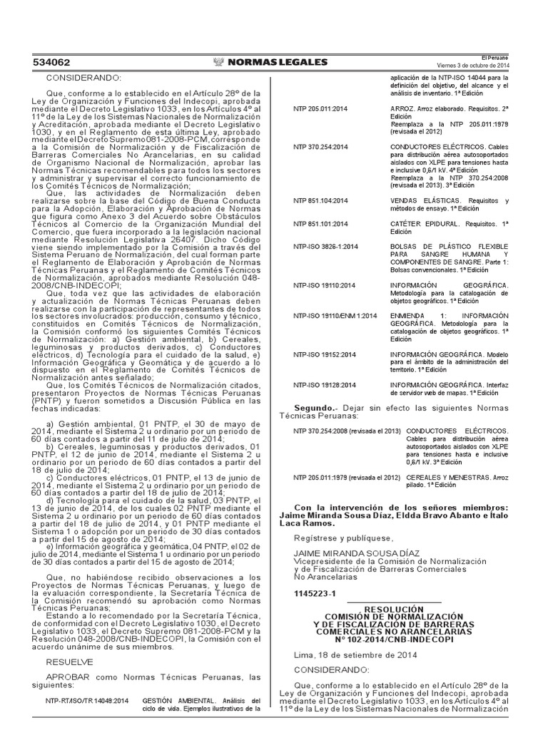 Aprueban Diversas Normas Tecnicas Peruanas Sobre Gestion Amb Res N 102 2014cnb Indecopi 1145223 ...