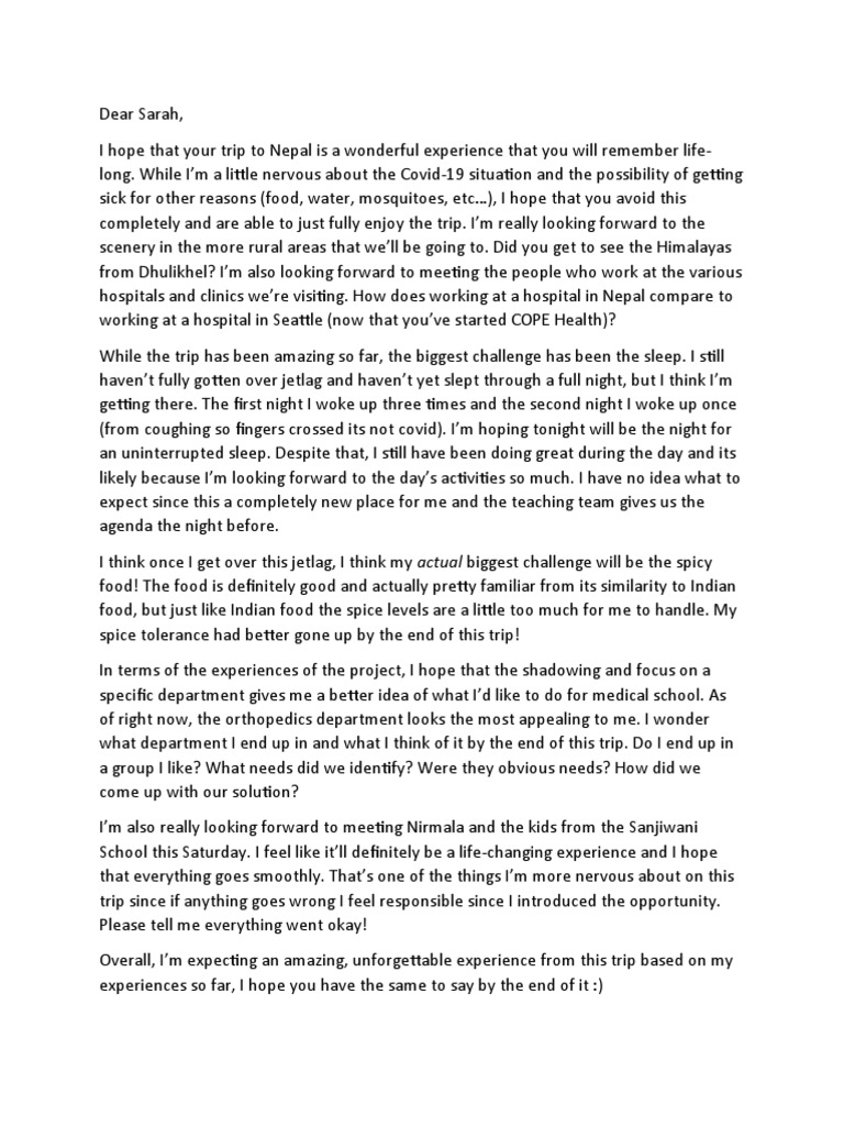 Nepal Study Abroad Letter To Self | PDF