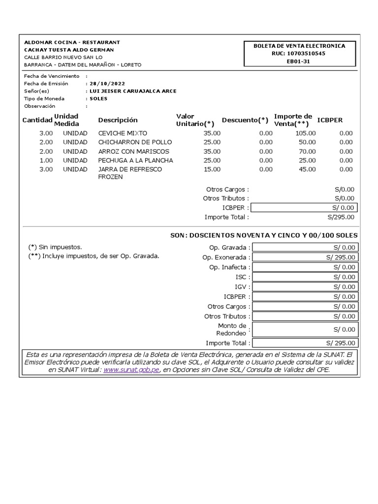 Boleta de Venta Electronica - Impresion | PDF