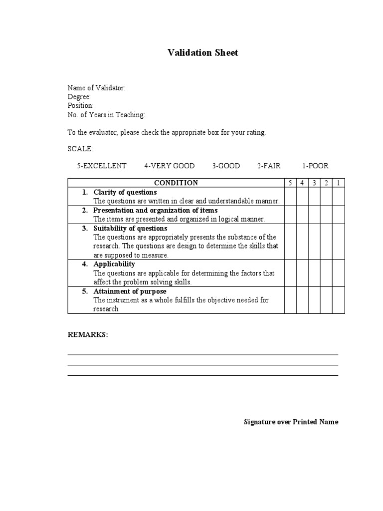Validation Sheet | PDF
