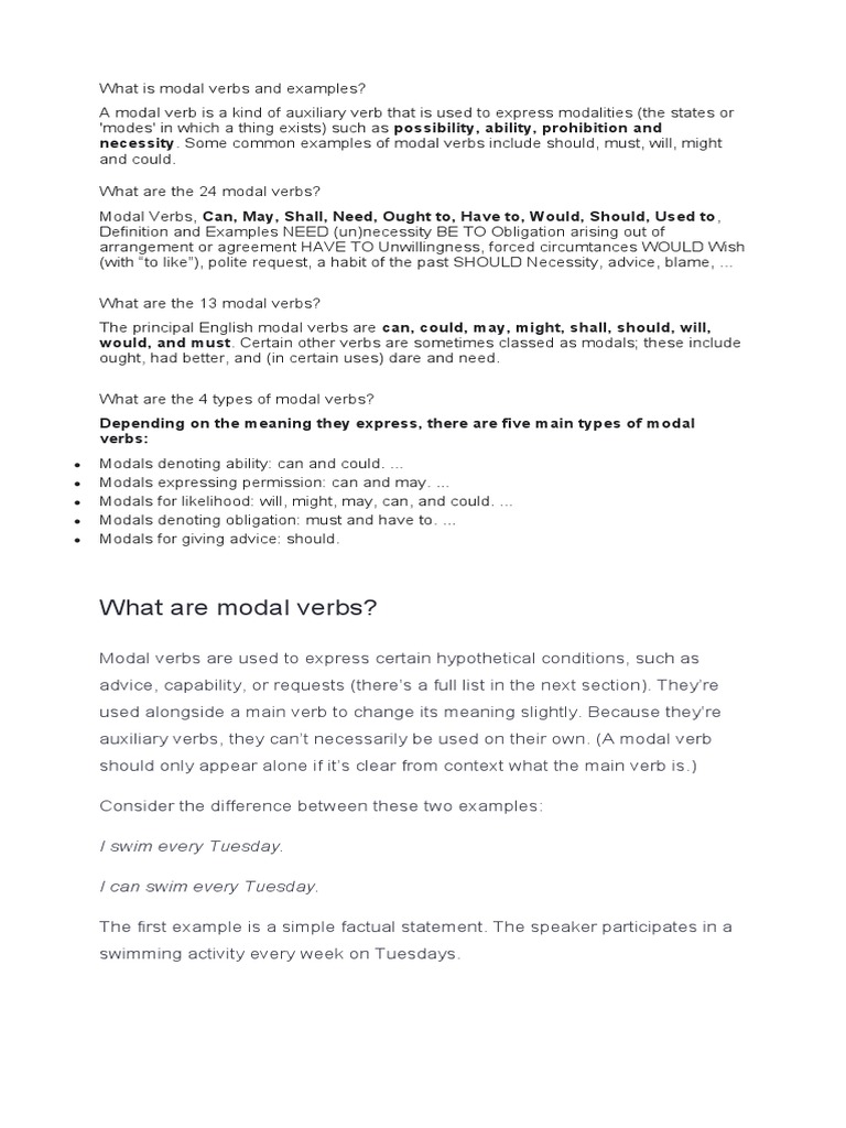 What Is Modal Verbs and Examples | PDF | Verb | Grammatical Tense
