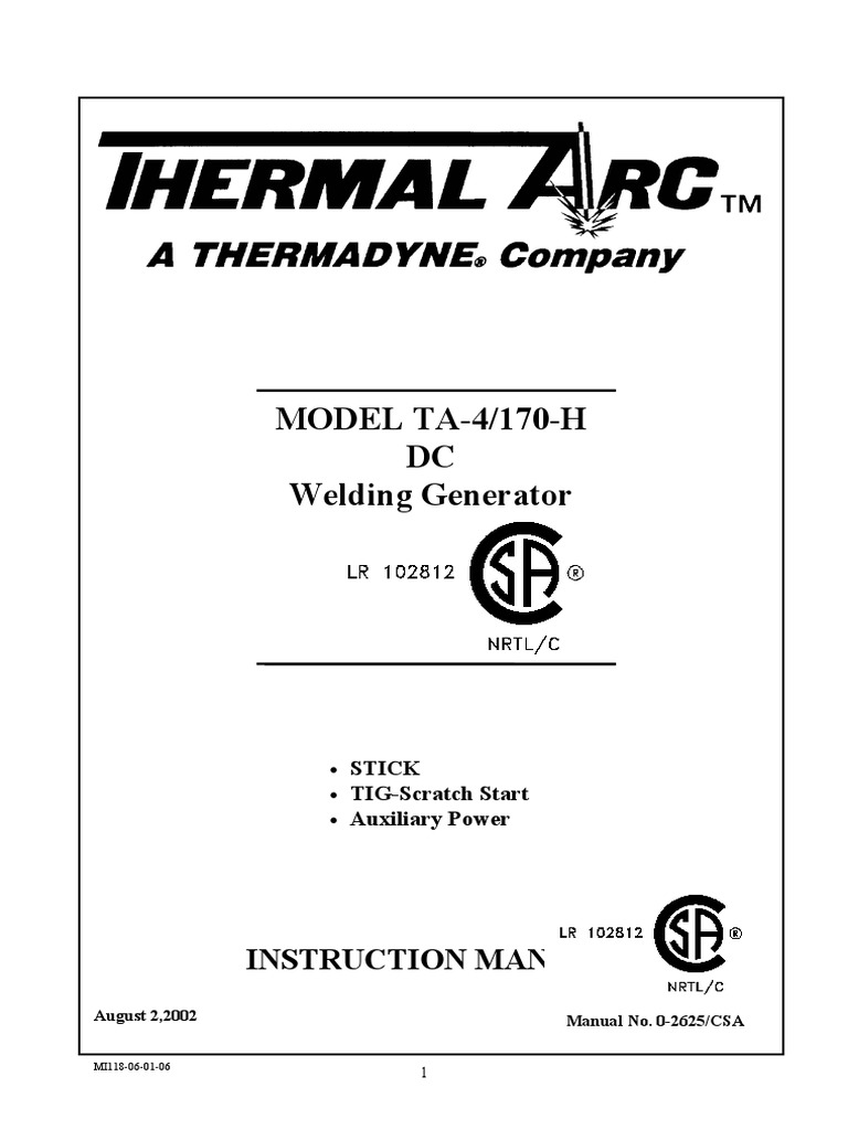 Scout Welder Thermal Arc Ta-4 170h Eng-Im | PDF | Welding | Construction