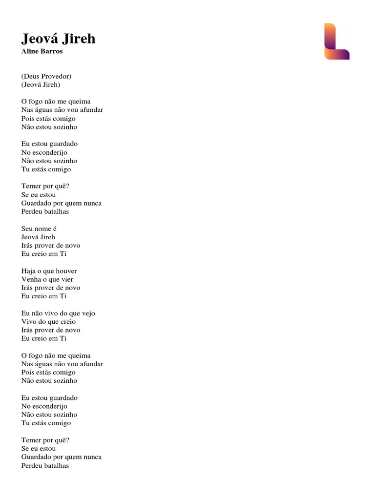 Letra da Música Jeová Jireh - Aline Barros | PDF