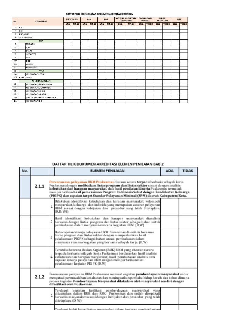 Daftar Tilik Kelengkapan Program | PDF