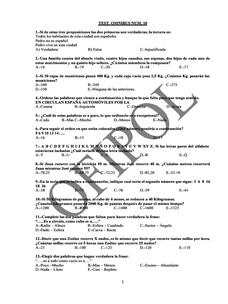 Test Psicotécnico - Omnibus 4 | PDF