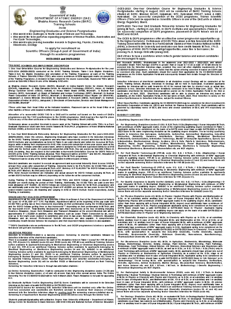 BARC Recruitment 2023 | PDF | Academic Degree | Engineering