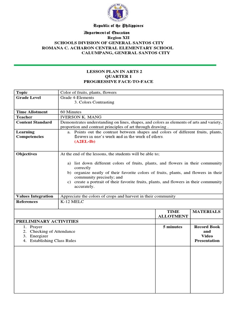 Mang-Lesson Plan Template - Arts | PDF | Cognition | Cognitive Science