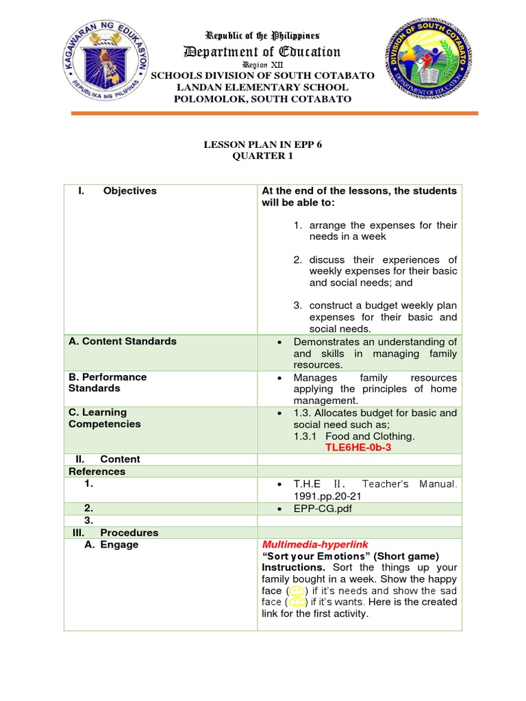 Mang-Lesson Plan Template - Epp | PDF | Teachers | Lesson Plan