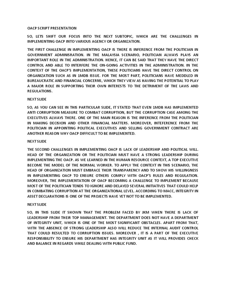 Oacp Script Presentation | PDF | Finance & Money Management | Social ...
