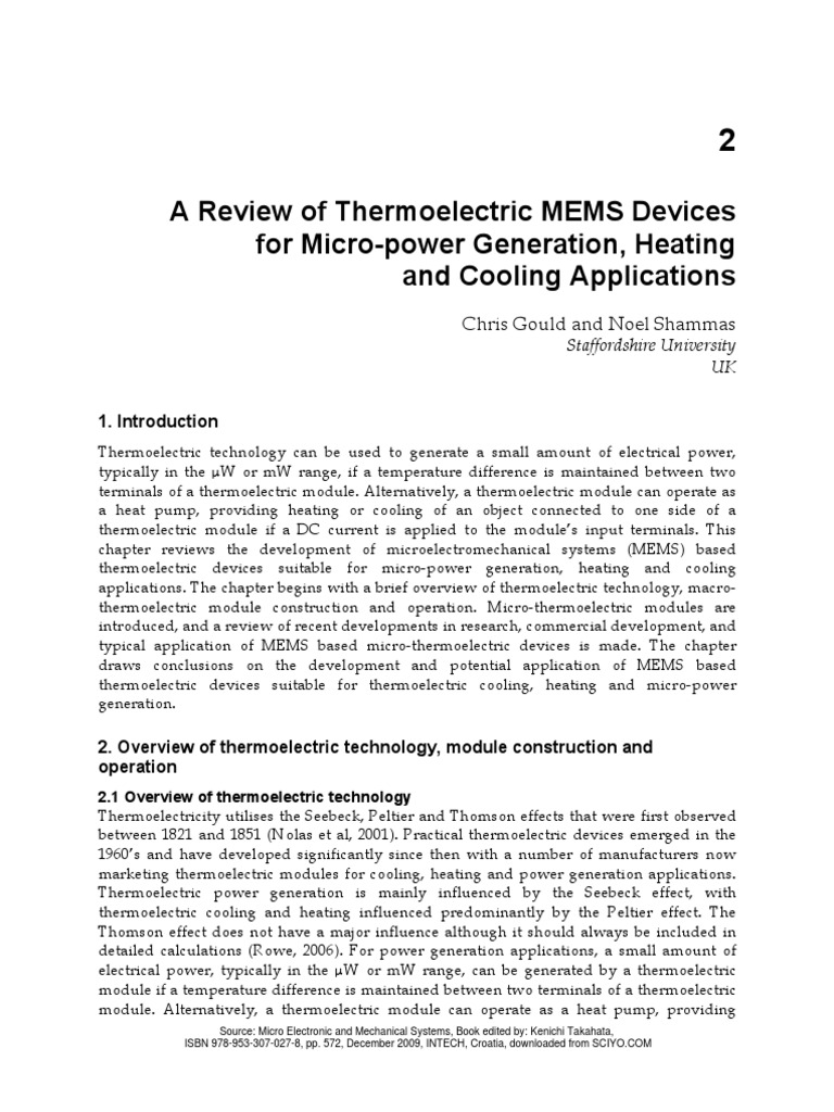 Thermoelectric MEMS for Power and Cooling | PDF ...