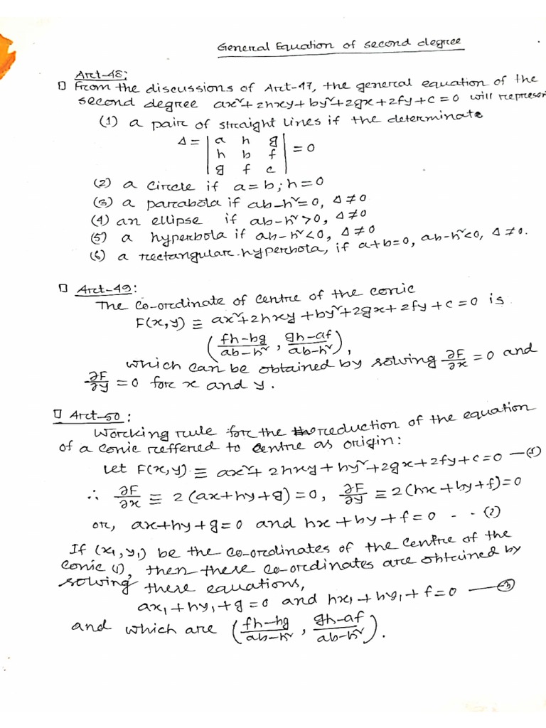 General Equations of Second Degree | PDF